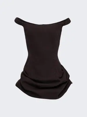 Magda Butrym Off The Shoulder Denim Mini Dress - Brown