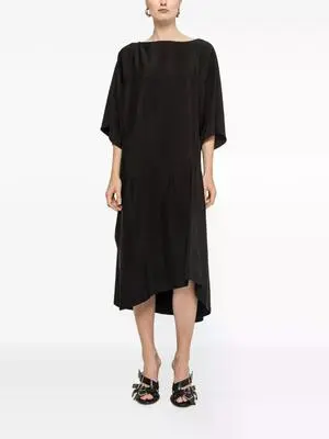 NISSA Viscose And Silk Midi Dress - Black