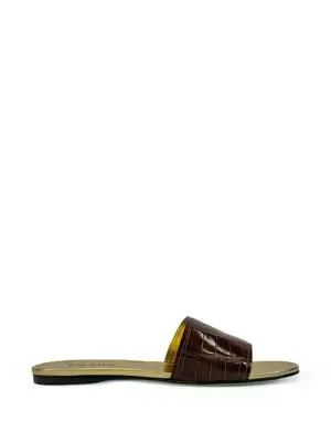 Prada Croc-embossed Leather Sandals - Brown