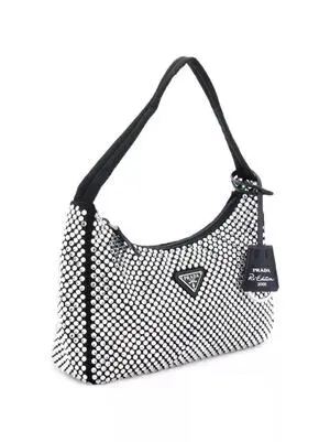 Prada Re-edition 2005 Shoulder Bag Crystal Embellished Satin - Black
