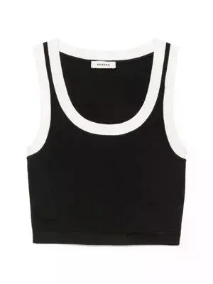 Sandro Contrast Trim Cropped Knit Top - Black