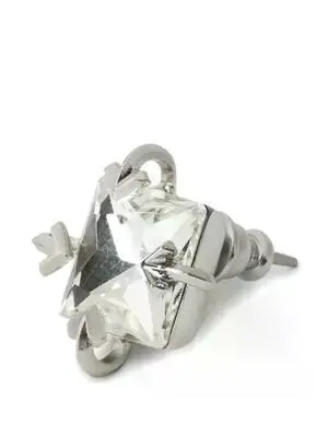 Off-White Tone Strass-set Square Design Single Earring