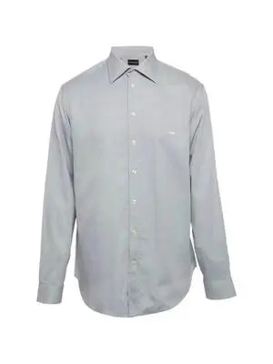 ARMANI Long-sleeve Button-down Cotton Shirt - Blue