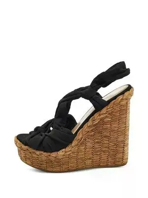 Prada Raffia Wedge Sandals - Black