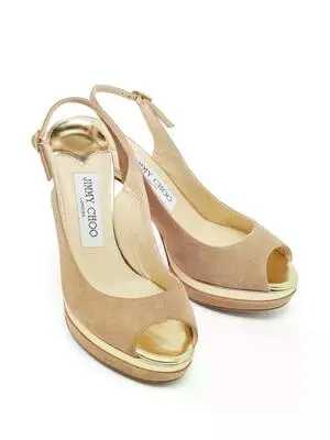 JIMMY CHOO Beige Peep-toe Platform Slingback Sandals