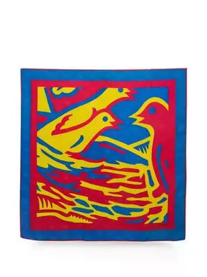 LANVIN Abstract Bird Print Scarf - Blue
