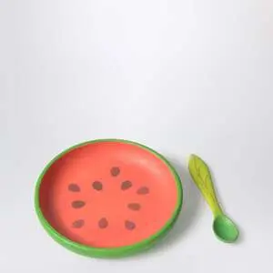OLI & CAROL Watermelon-shaped Plate And Spoon Set - Red