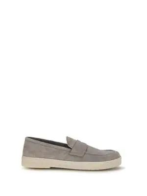 Prada Suede Loafers With Logo Detailing - Gray