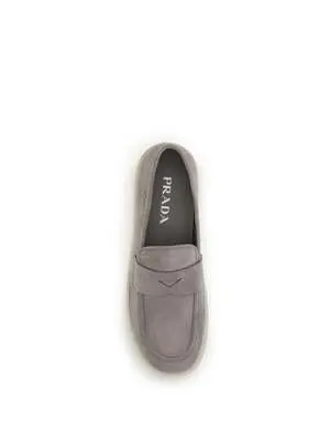 Prada Suede Loafers With Logo Detailing - Gray
