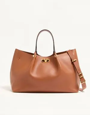 Valentino Garavani Valentino Garavani Large Soft Leather Shopping Bag With Maxi Studs Hazelnut