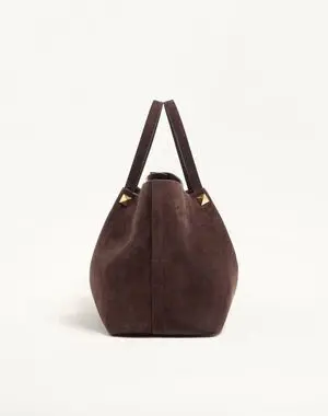 Valentino Garavani Large Shopping Bag In Soft Suede With Maxi Studs - Ebony