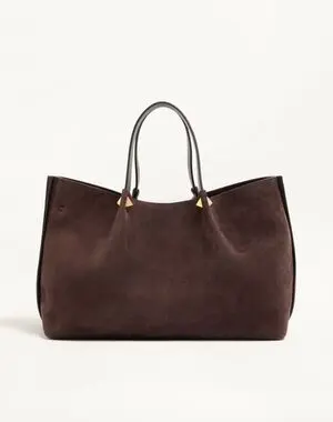 Valentino Garavani Large Shopping Bag In Soft Suede With Maxi Studs - Ebony