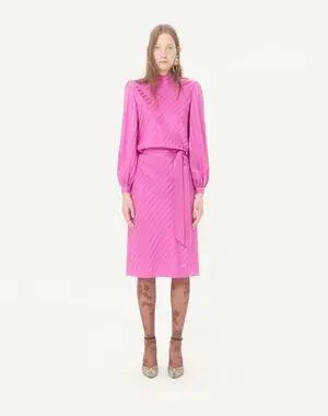 Valentino Garavani Midi Dress In Logo-stripe Shiny-matte Jacquard