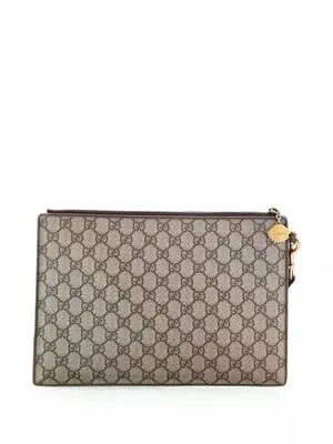 Gucci Gg Coated Canvas Applique Clutch Bag - Brown