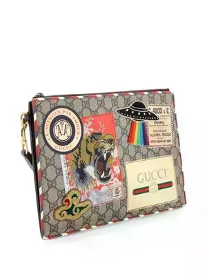 Gucci Gg Coated Canvas Applique Clutch Bag - Brown