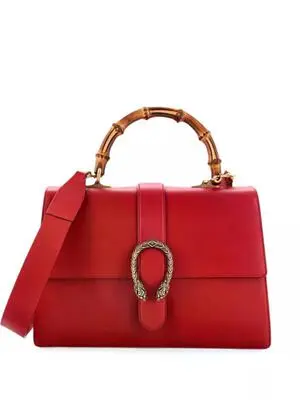Gucci Dionysus Bamboo Top Handle Bag Leather Large Satchel - Red