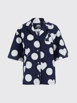 Jacquemus Marin Short-sleeved Shirt With Heart And Polka Dot Print - Navy