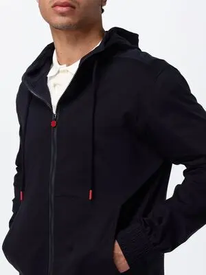 Kiton Cotton Zip-up Hoodie With Enameled Logo Detail - Blue