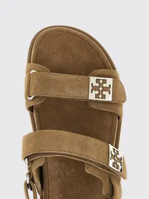 Tory Burch Suede Platform Sandals With Double T Logo - Grey