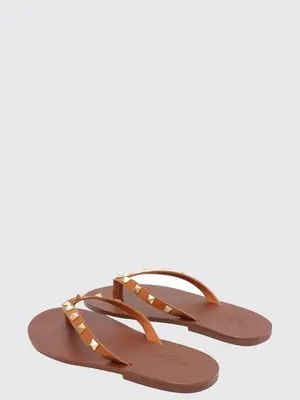 Valentino Garavani Rockstud Calfskin Thong Sandals - Brown