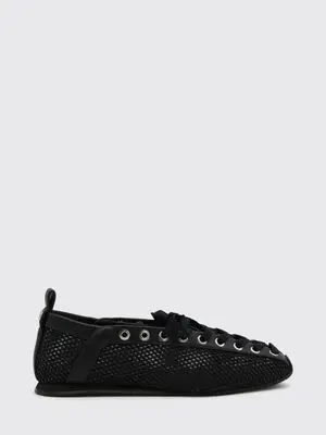 GANNI Ganni Sporty Lace-Up Recycled Mesh Ballet Flats With Elasticized Ankle Grey
