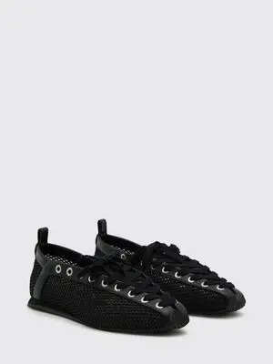 GANNI Sporty Lace-up Recycled Mesh Ballet Flats With Elasticized Ankle - Grey