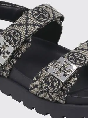 Tory Burch Mellow Double T Jacquard Canvas Platform Sandals - Grey