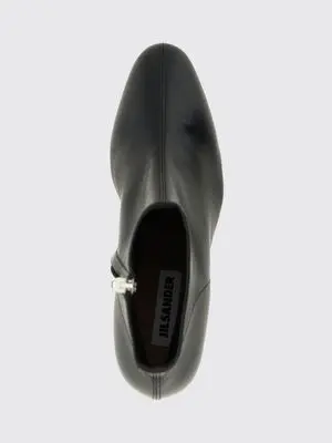 JIL SANDER Smooth Calfskin Leather Ankle Boots With Curved Heel