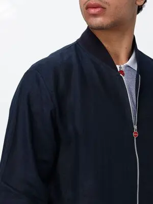 Kiton Linen Bomber Jacket With Elasticated Collar And Zip Closure