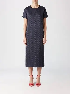 MEIMEIJ Crêpe Midi Tunic With Crew Neck And Sequin Appliqué Blue