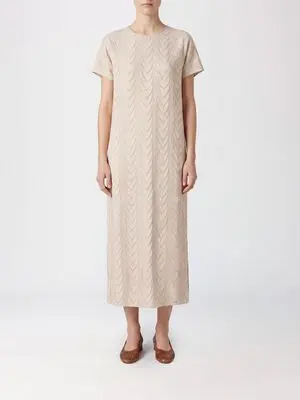 MEIMEIJ Crêpe Midi Tunic With Crew Neck And Sequin Appliqu - Brown