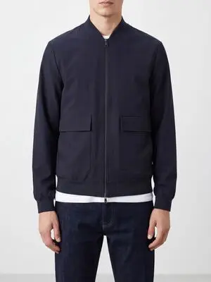 DUNO Wool-blend Bomber Jacket With Bomber Collar And Patch Pockets - Navy
