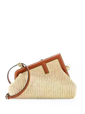 Fendi Small Raffia Shoulder Bag - Neutrals