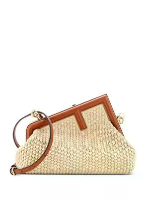 Fendi Small Raffia Shoulder Bag - Neutrals