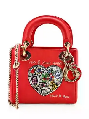 Dior Lady Chain Bag Limited Edition Niki De Saint Phalle Embroidered Leather Mini Tote Bag - Red