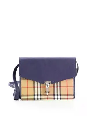 Burberry Macken Small Crossbody Bag In Leather And Vintage Check Canvas