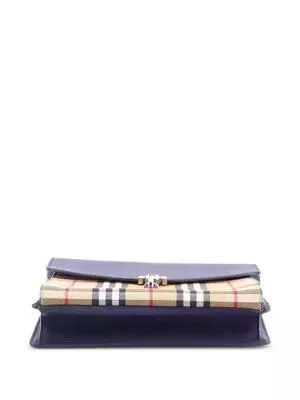 Burberry Macken Small Crossbody Bag In Leather And Vintage Check Canvas - Blue