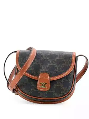 Celine Besace Flap Bag Triomphe Coated Canvas Mini Crossbody Bag - Brown