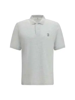 Brunello Cucinelli Polo In Cotton Jersey With Short Sleeves - Gray