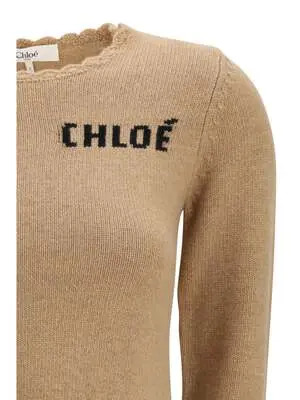 Chloé Logo Intarsia Wool-cashmere Blend Sweater
