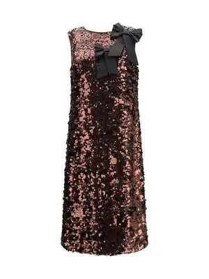 GANNI Sequin Midi Dress With Bow Accents - Brown