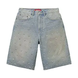 Supreme Stars Studded Baggy Denim Short - Blue