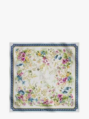 Dior Toile De Jouy Floral Garden Silk Twill Foulard - Cream