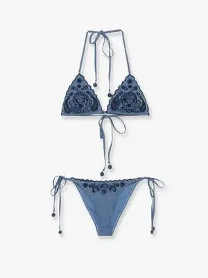Zimmermann Aster Denim Bikini With All-over Embroidery - Blue