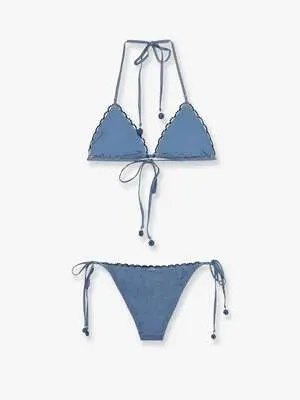 Zimmermann Aster Denim Bikini With All-over Embroidery