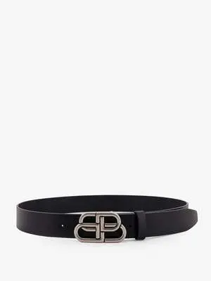 Balenciaga Bb Large Leather Belt - Black