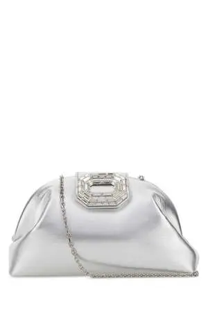 Amina Muaddi AMINA MUADDI Metal Camelia Clutch Silver