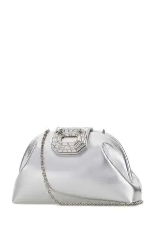 Amina Muaddi Metal Camelia Clutch - Silver