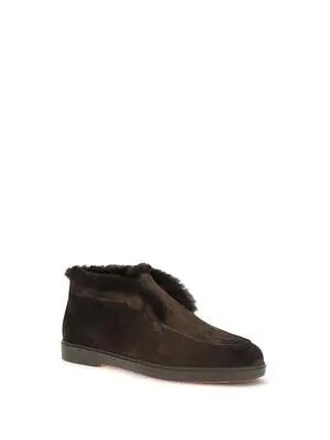 Santoni Suede Shearling Ankle Boots - Brown
