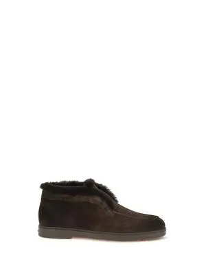 Santoni Suede Shearling Ankle Boots - Brown